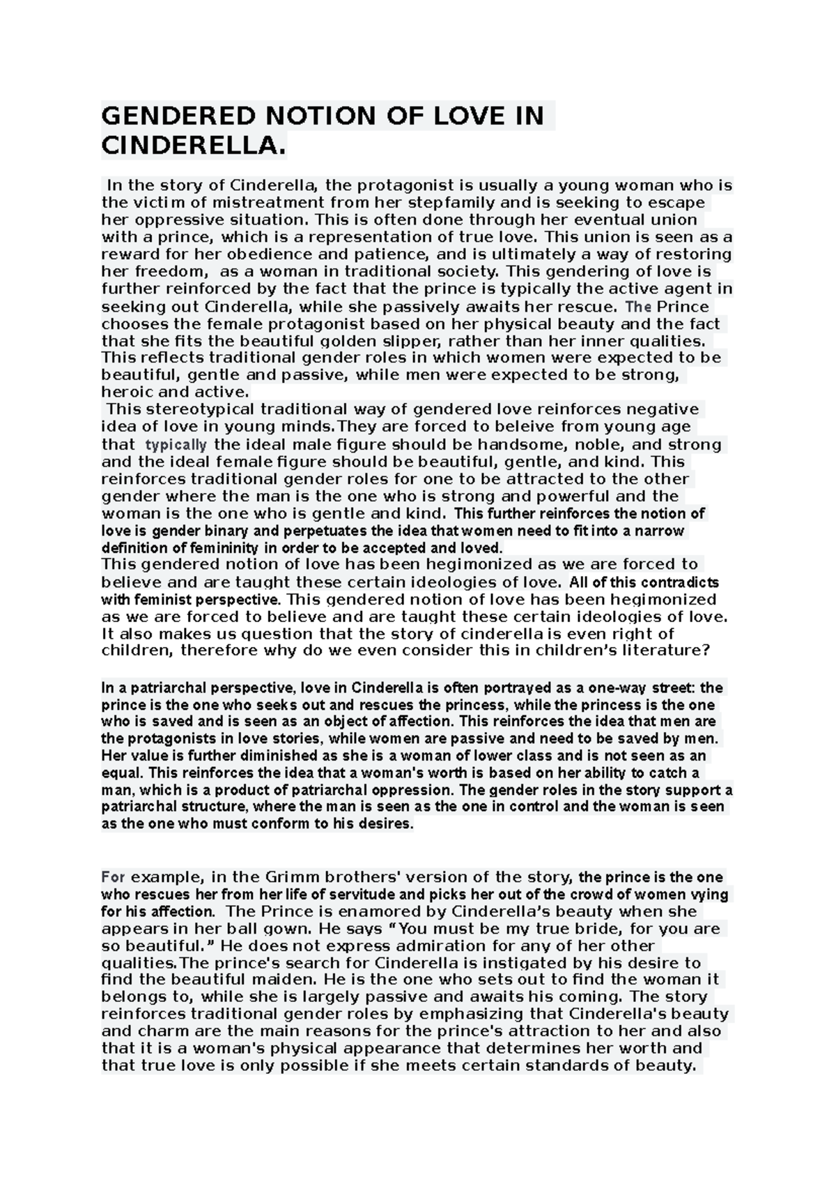 Gendered Notion OF LOVE IN Cinderella - GENDERED NOTION OF LOVE IN ...