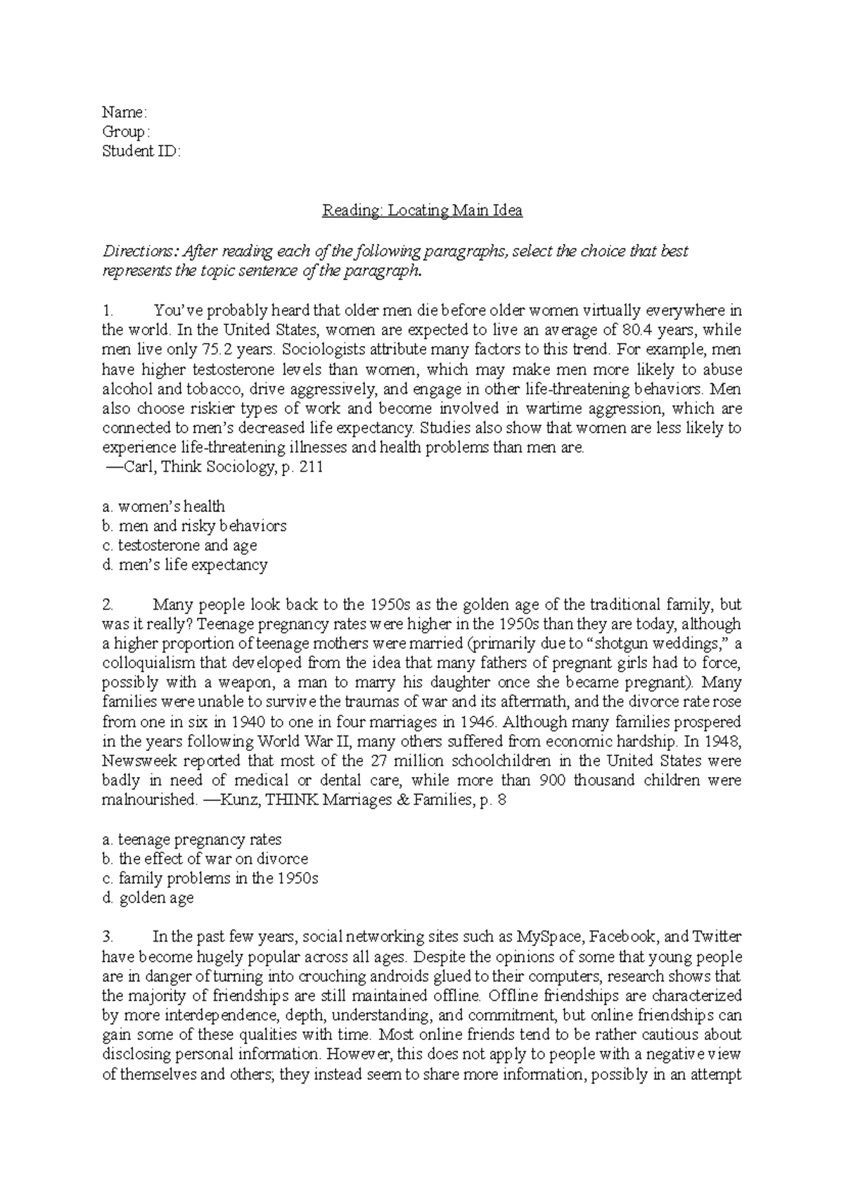 Practice Locating Main Idea - English for Critical Academic Reading ...
