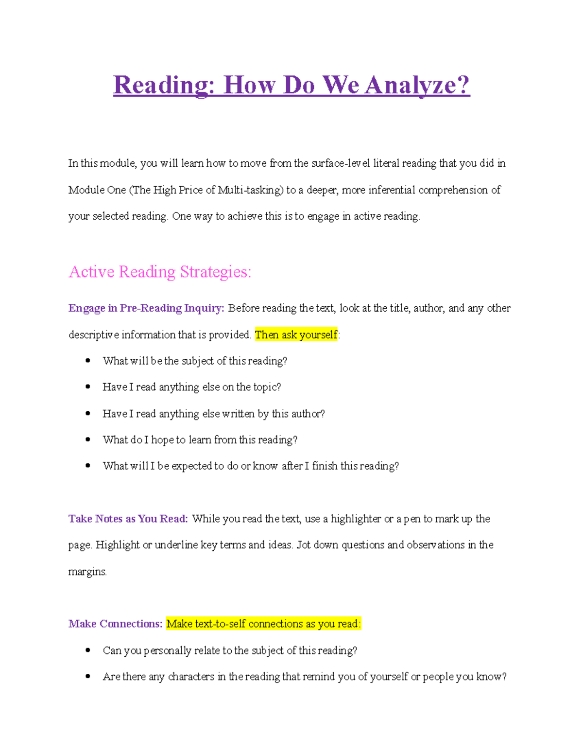 Module 2 Notes - Reading Strategies - Reading: How Do We Analyze? In ...