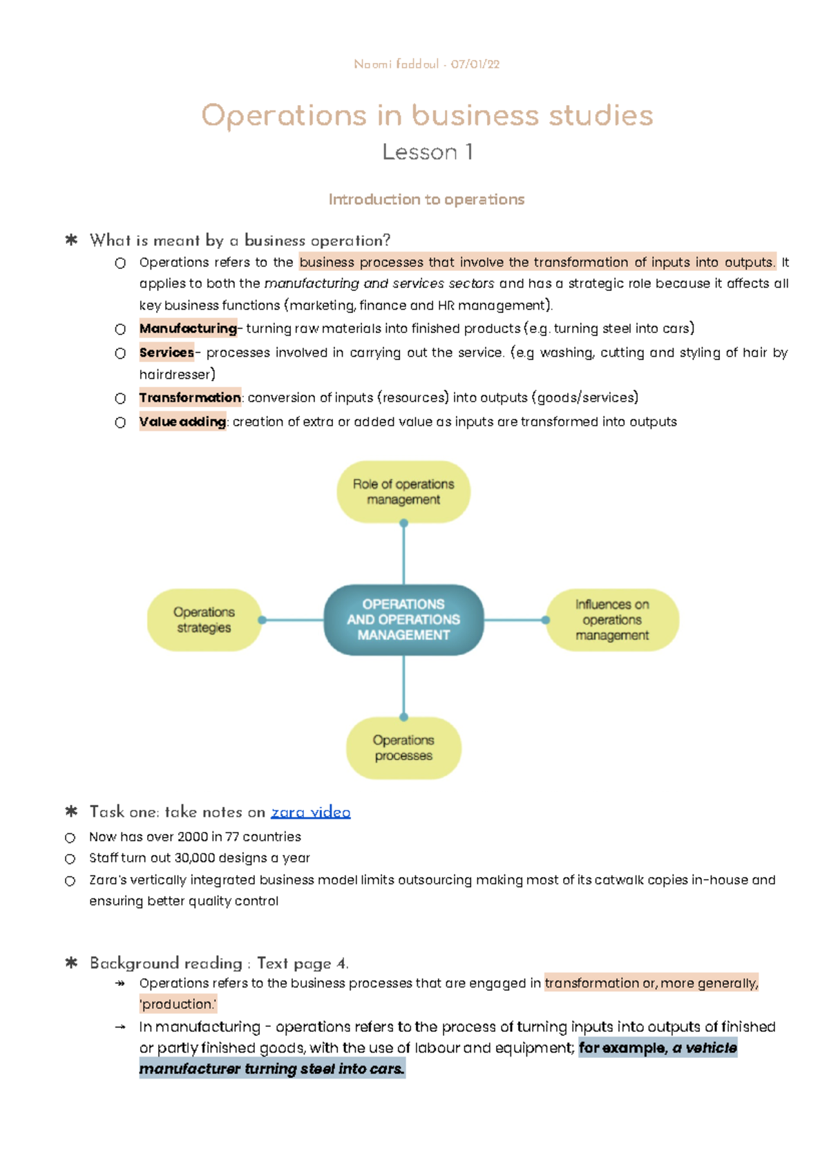Operations class notes - Naomi faddoul - 07/01/ Operations in business ...