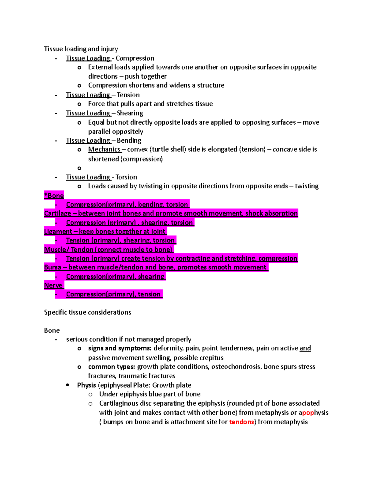 Chapter 4 Notes - Tissue loading and injury - Tissue Loading ...