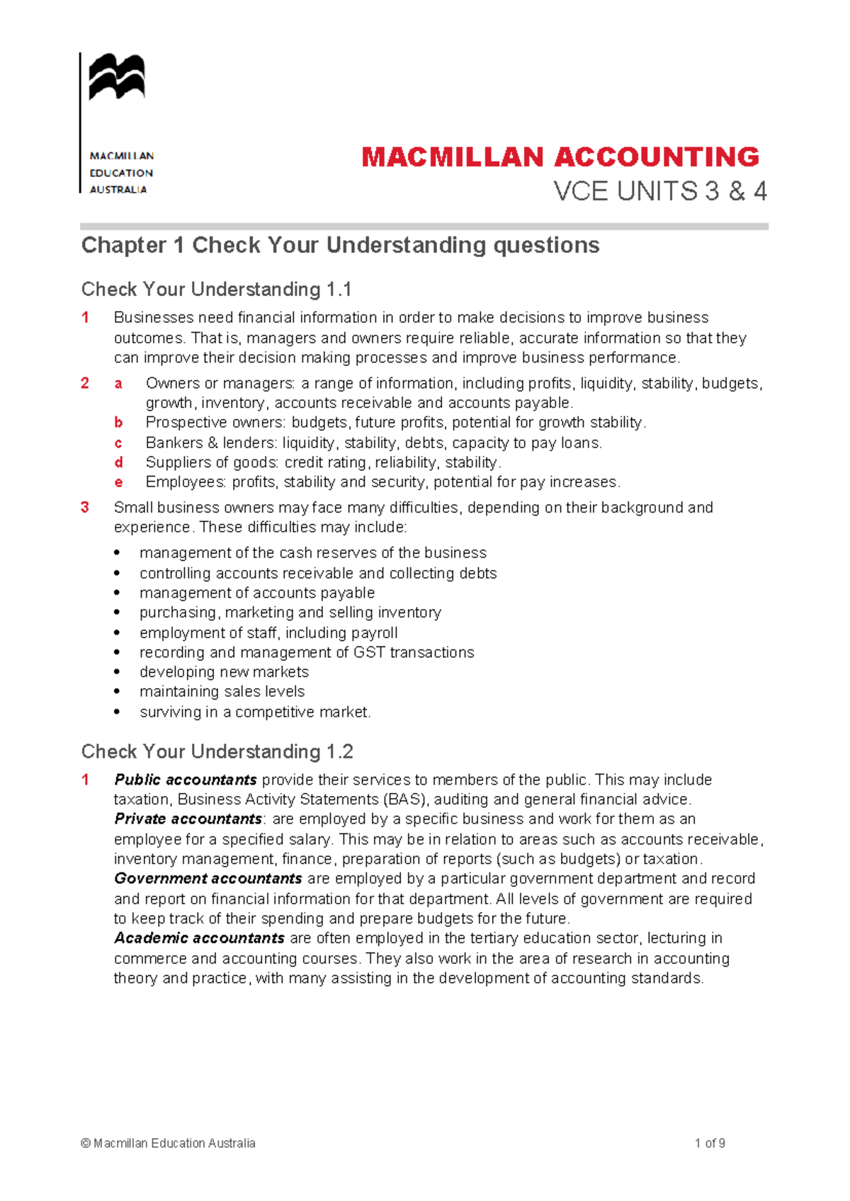 Chapter 1 answers VCE Accounting 3/4 - MACMILLAN ACCOUNTING VCE UNITS 3 ...