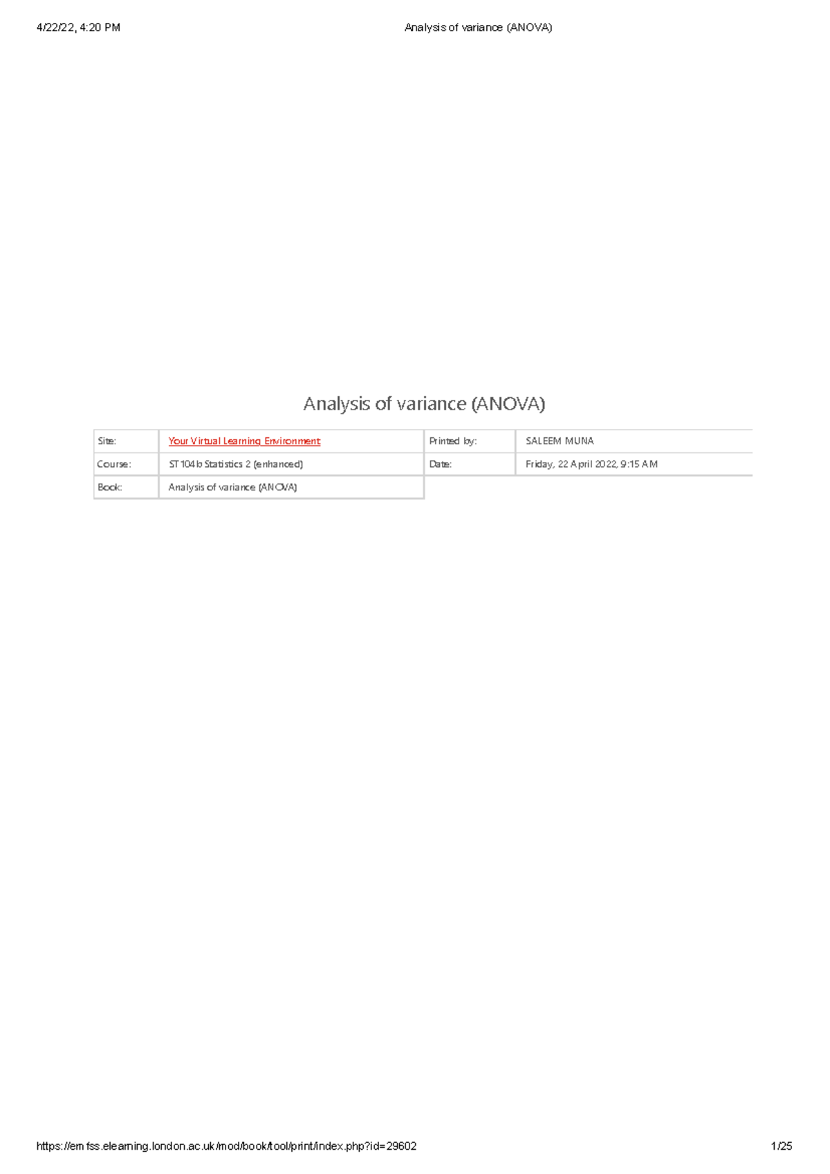 Analysis of variance ( Anova) - Analysis of variance (ANOVA) Site: Your ...