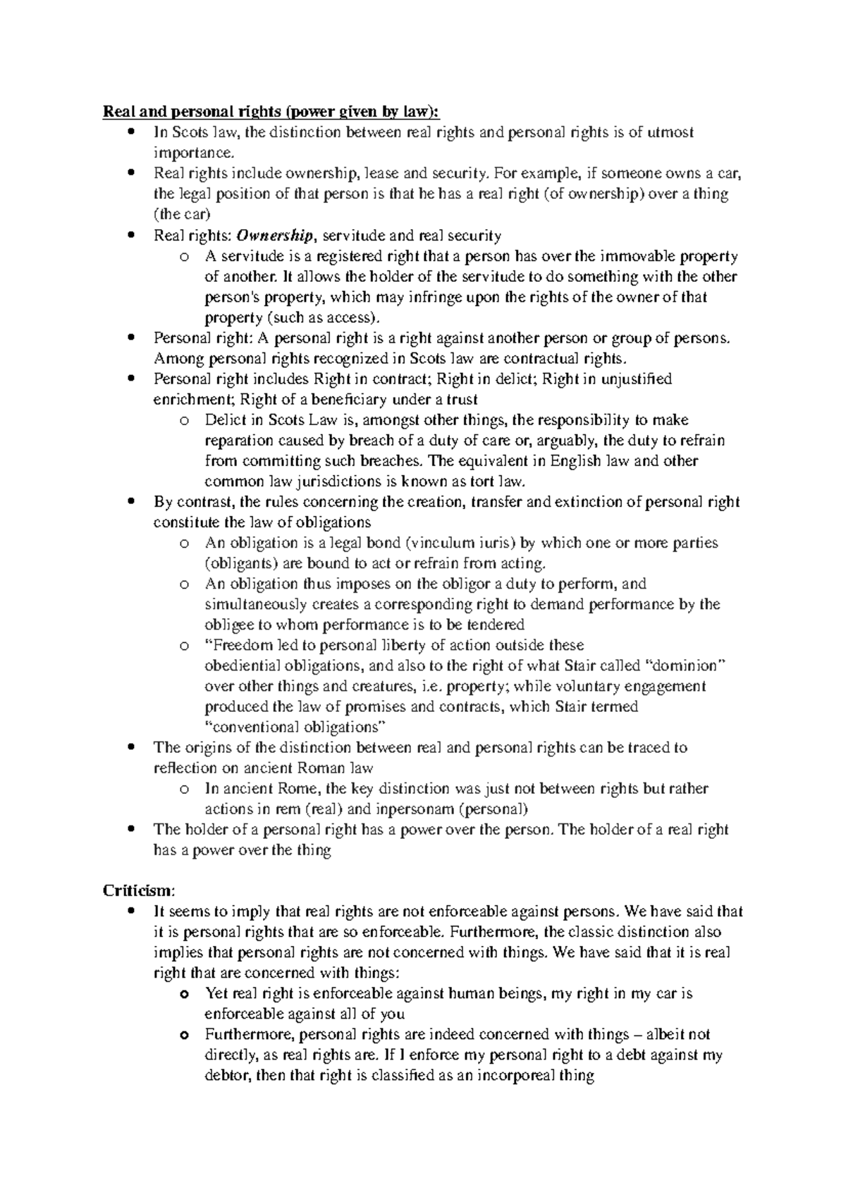 (1) Notes - Real and personal rights - Real and personal rights (power ...