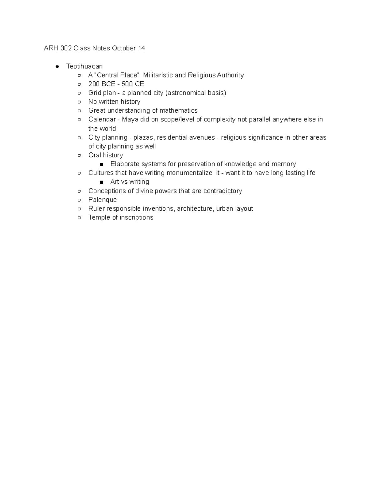 ARH 302 Class Notes October 14 - ARH 302 Class Notes October 14 ...