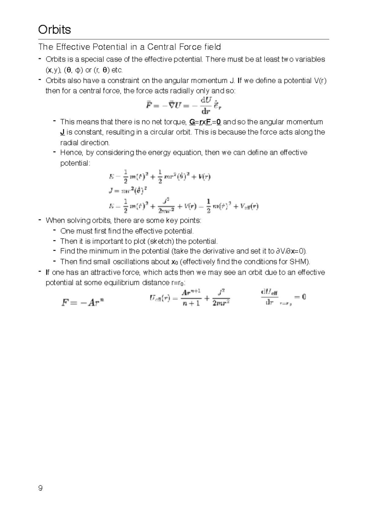1B Natural Sciences - Physics B - Dynamics - Part 2 - Orbits The Effective Potential in a ...