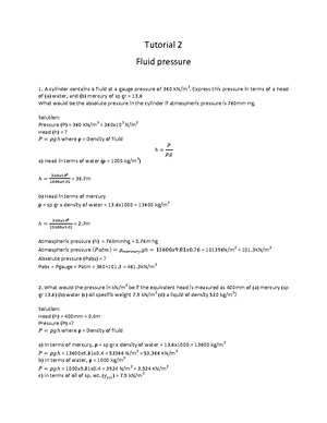 CHP 2 Tutorial 2 - Fluid Mechanics - Tutorial PYQ Module 3 1. 2. 3. 4. 5. 6. 7. - Studocu