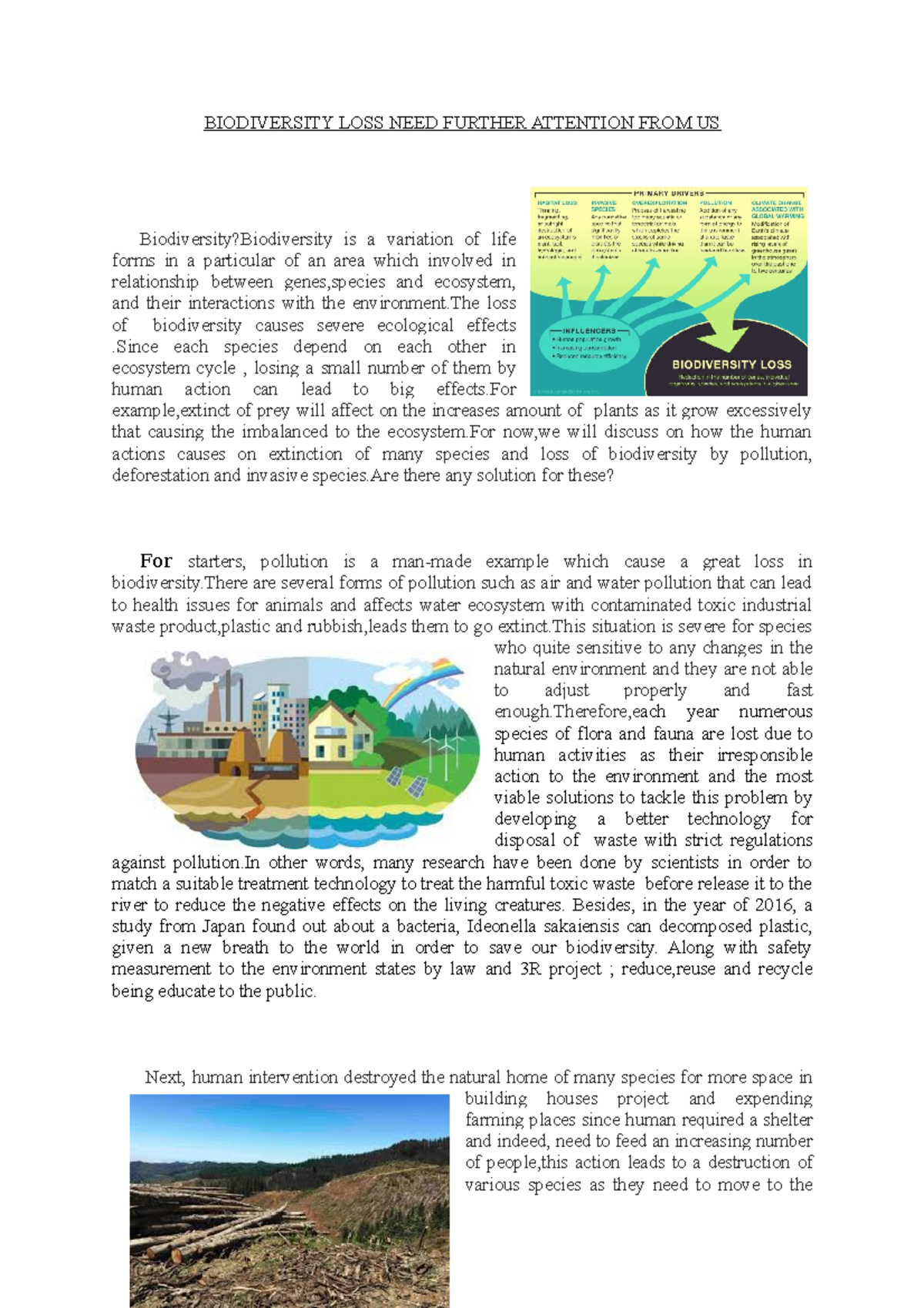 Biology Assignment Sem 2 - BIODIVERSITY LOSS NEED FURTHER ATTENTION ...