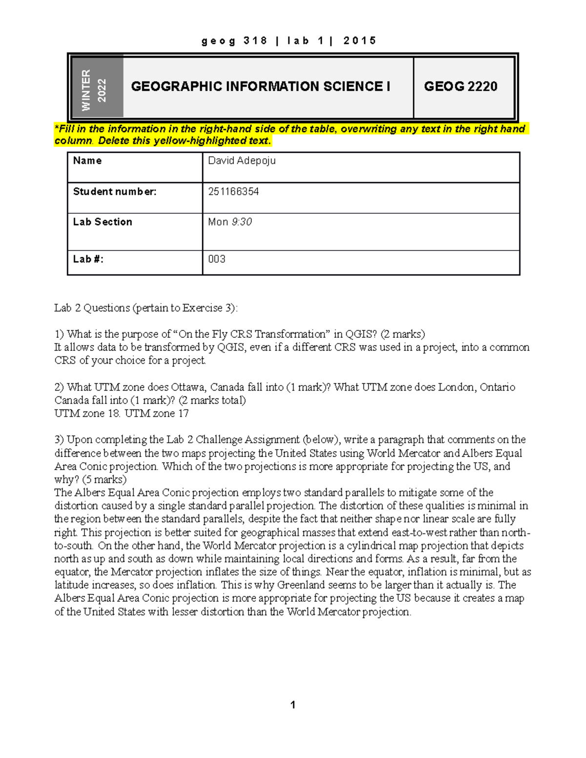GEOG2220 Winter 2022 Lab Question Answer Sheet Template 3 - g e o g 3 1 ...