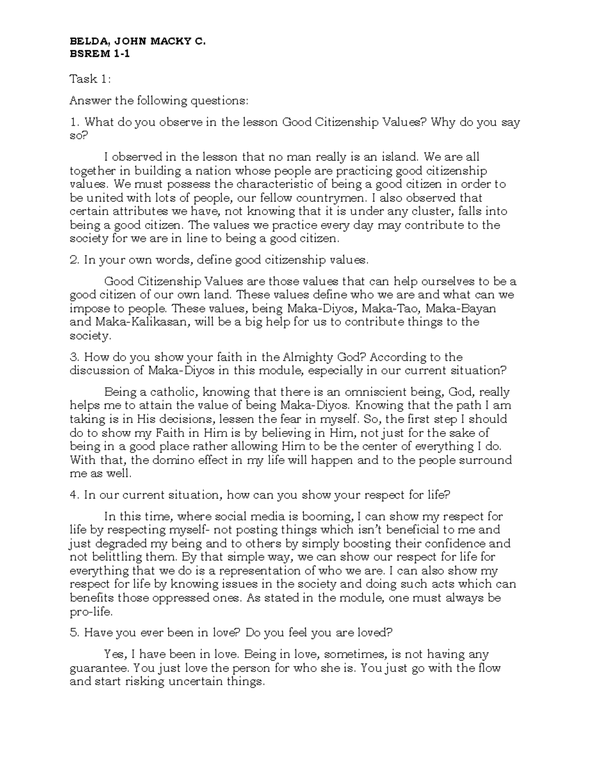 CWTS Activity number 1 - BSREM 1- 1 Task 1: Answer the following ...