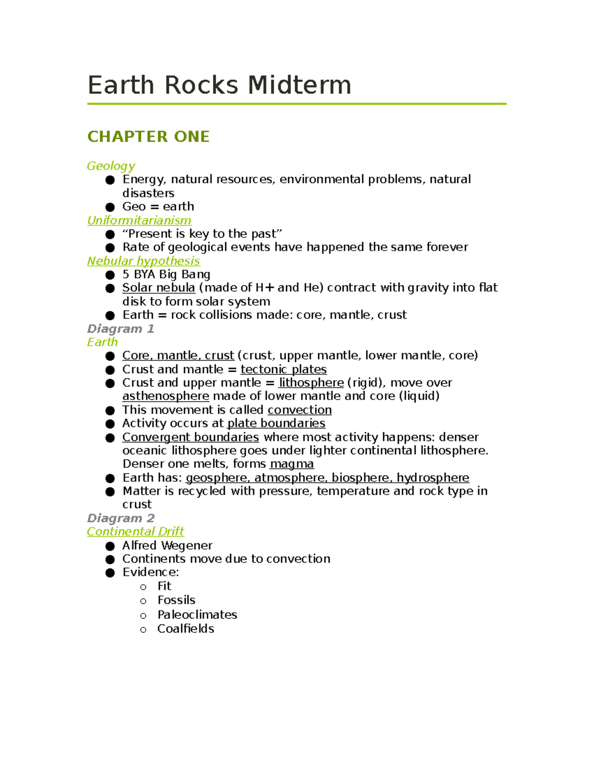 1022 Review Notes - Earth Rocks Midterm CHAPTER ONE Geology Energy ...