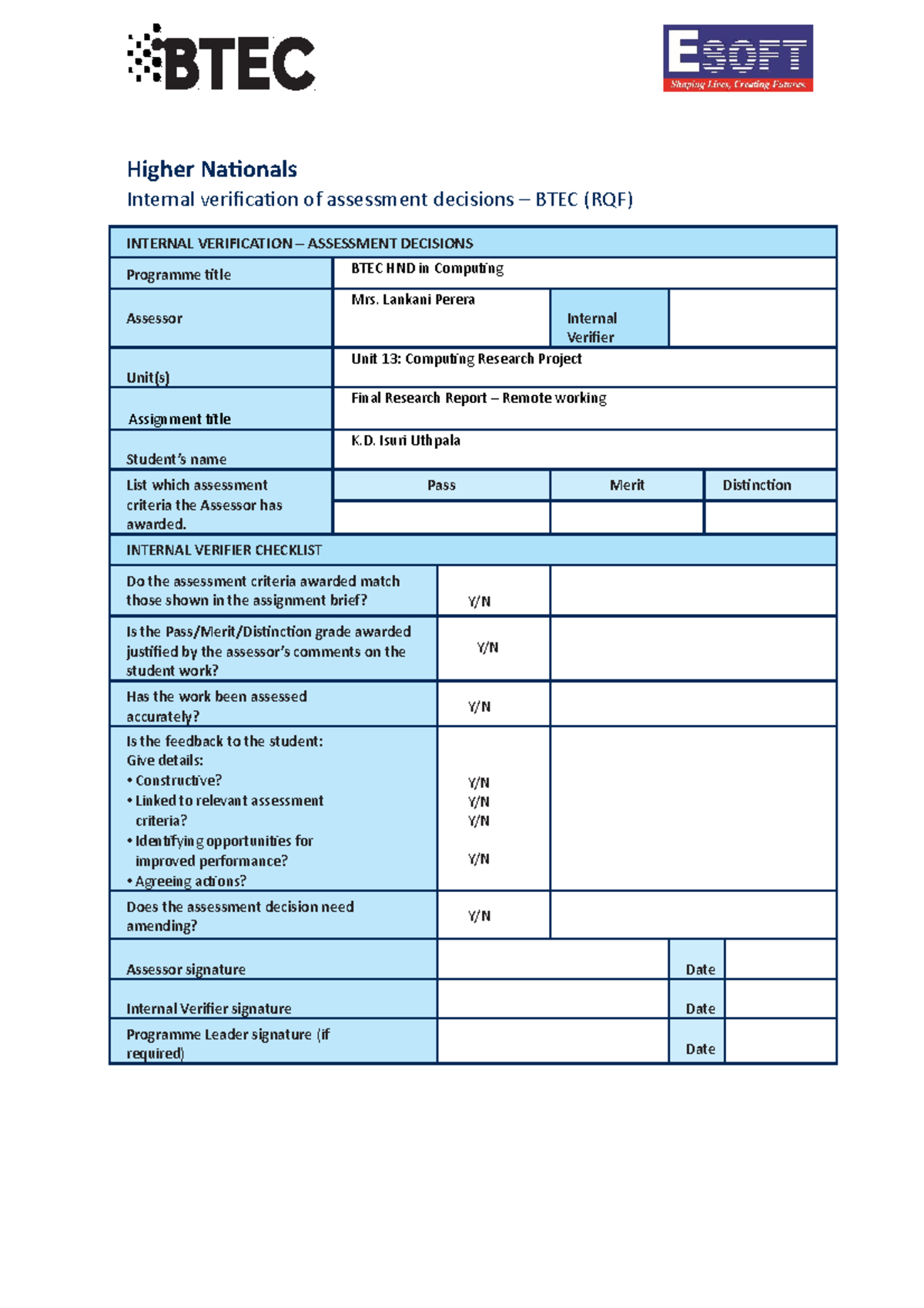 Assignment 1 - GOOD - Higher Nationals Internal verification of ...