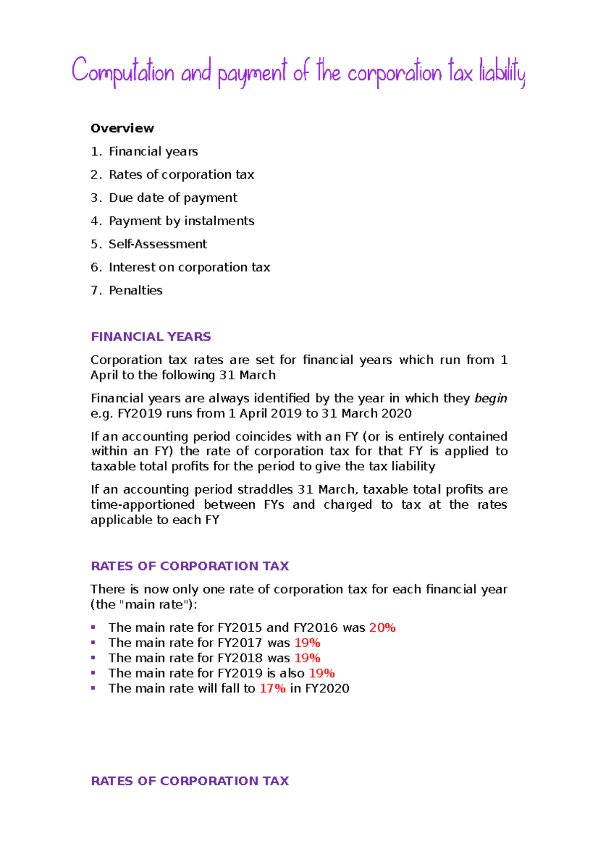 Chapter 19 - Computation and payment of the corporation tax liability ...