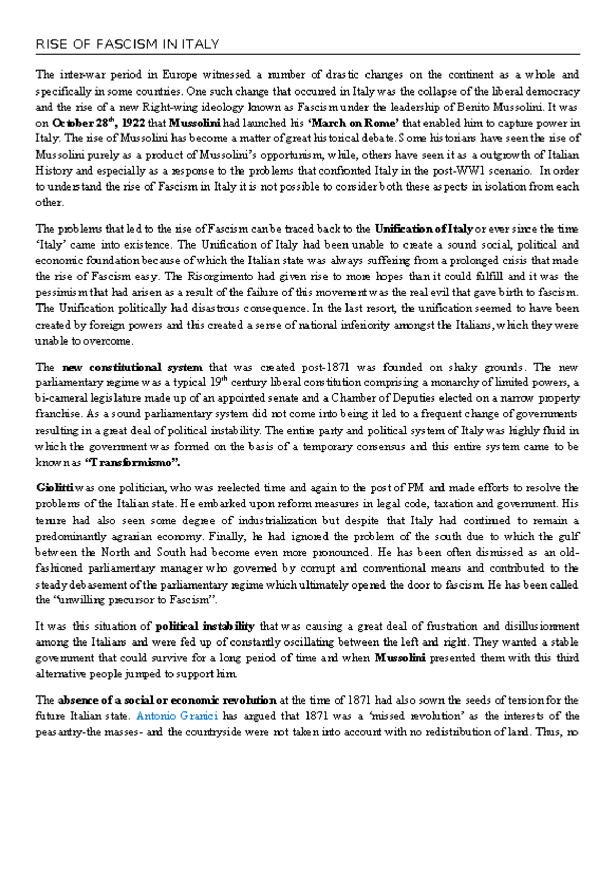 Fascism in Italy - RISE OF FASCISM IN ITALY The inter-war period in ...