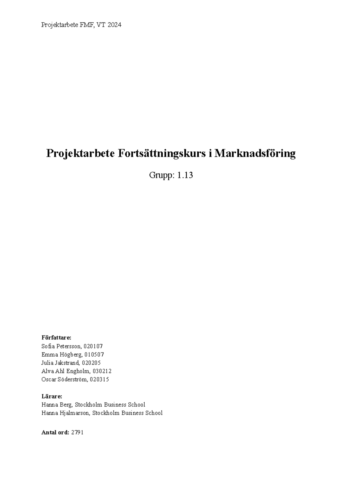Projektarbete seminarium - Projektarbete Fortsättningskurs i ...