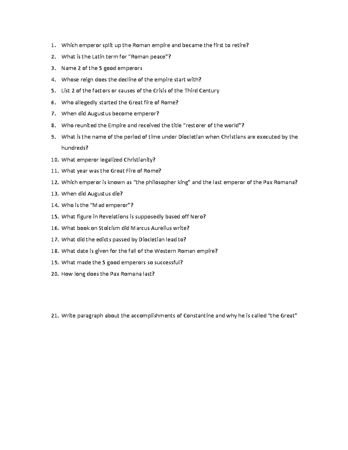Empire of Rome test - test - Which emperor split up the Roman empire ...