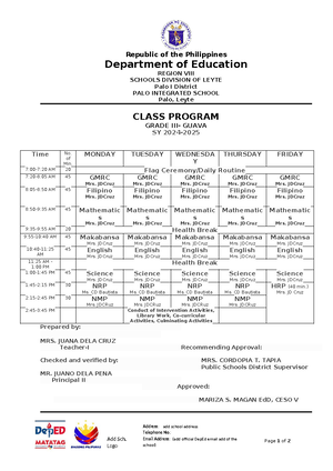Class- Program- Template- Unified-FOR-QMS - Address: Brgy Burauen ...