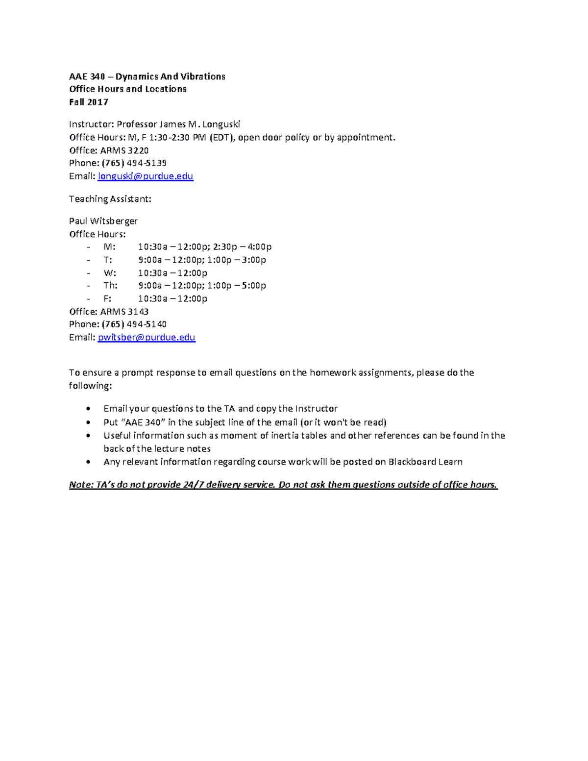 AAE 340 F17 Office Hours and Locations - Warning: TT: undefined function: 32 Warning: TT ...