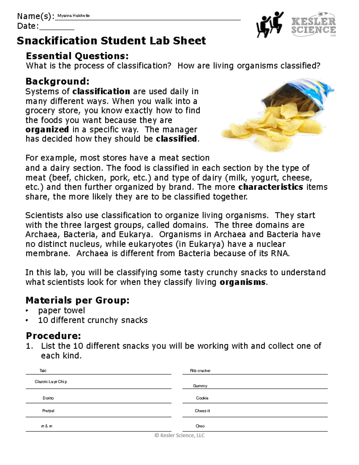 Classification Inquiry Lab - Name(s ...