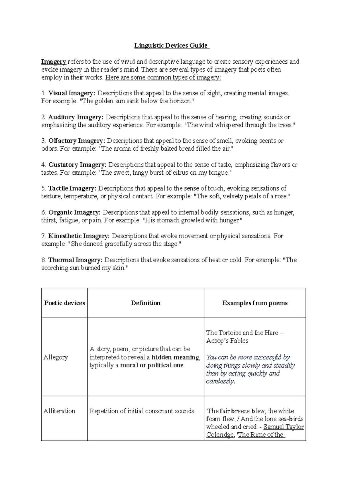 Linguistic Devices Guide F3 Linguistic Devices Guide Imagery Refers
