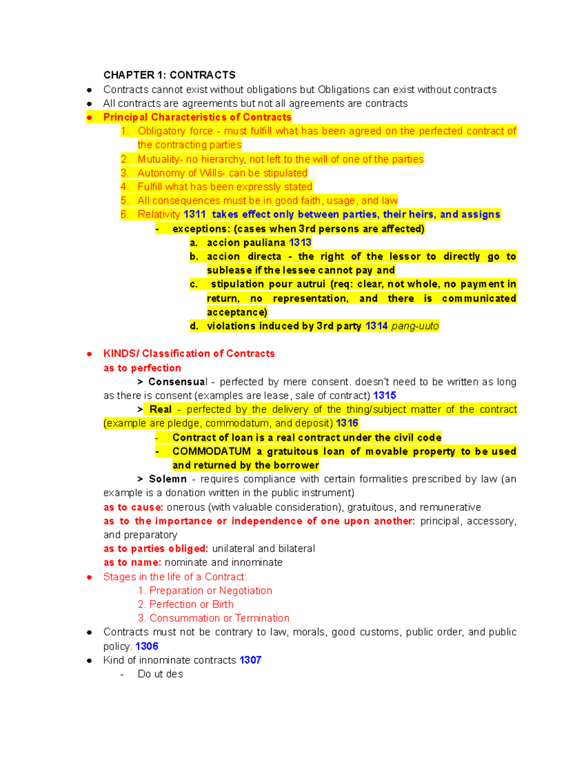 Law On Contracts Lecture Notes For Recitation Chapter 1 Contracts Contracts Cannot Exist
