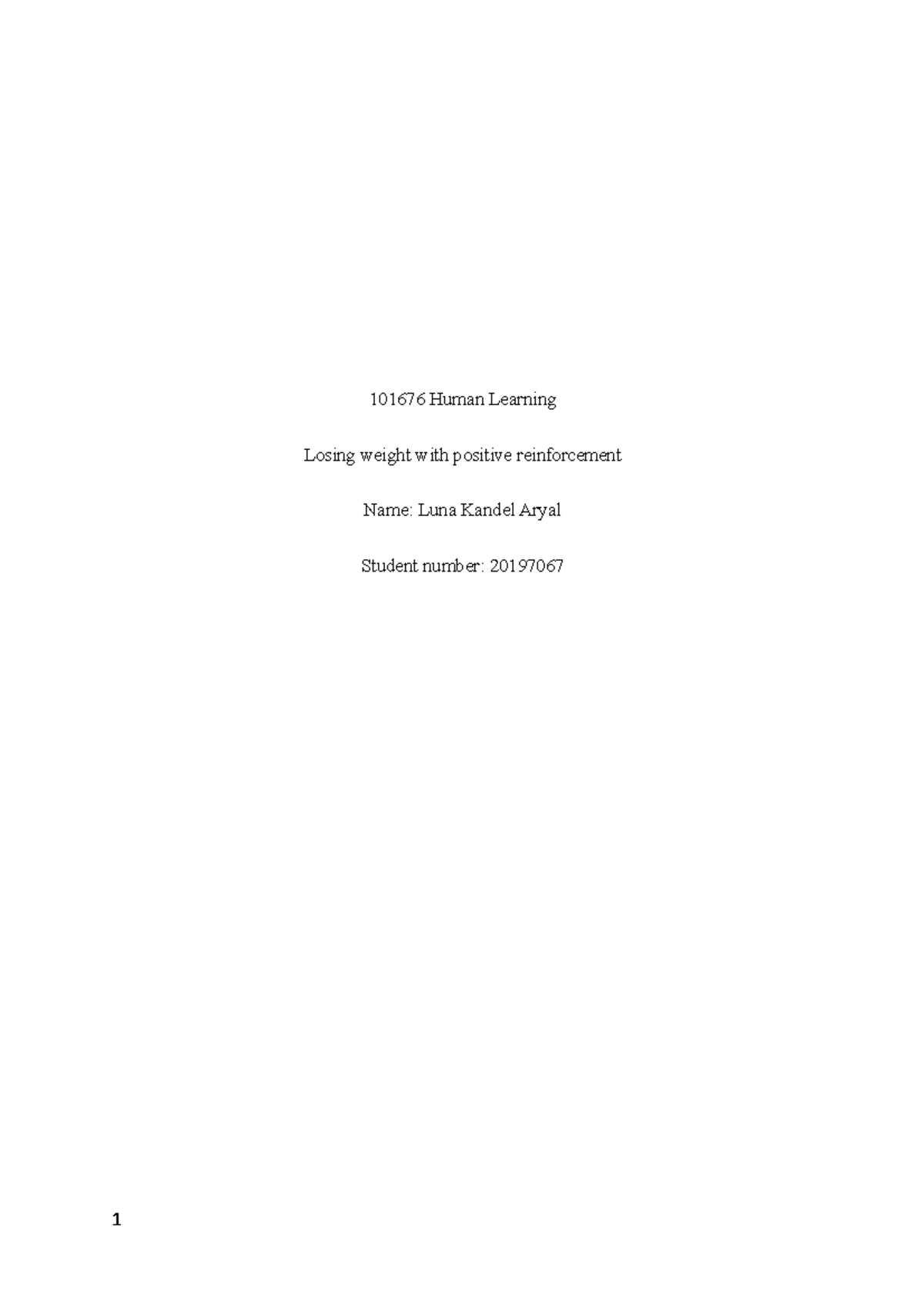 101676 Human Learning - assignment - 101676 Human Learning Losing ...