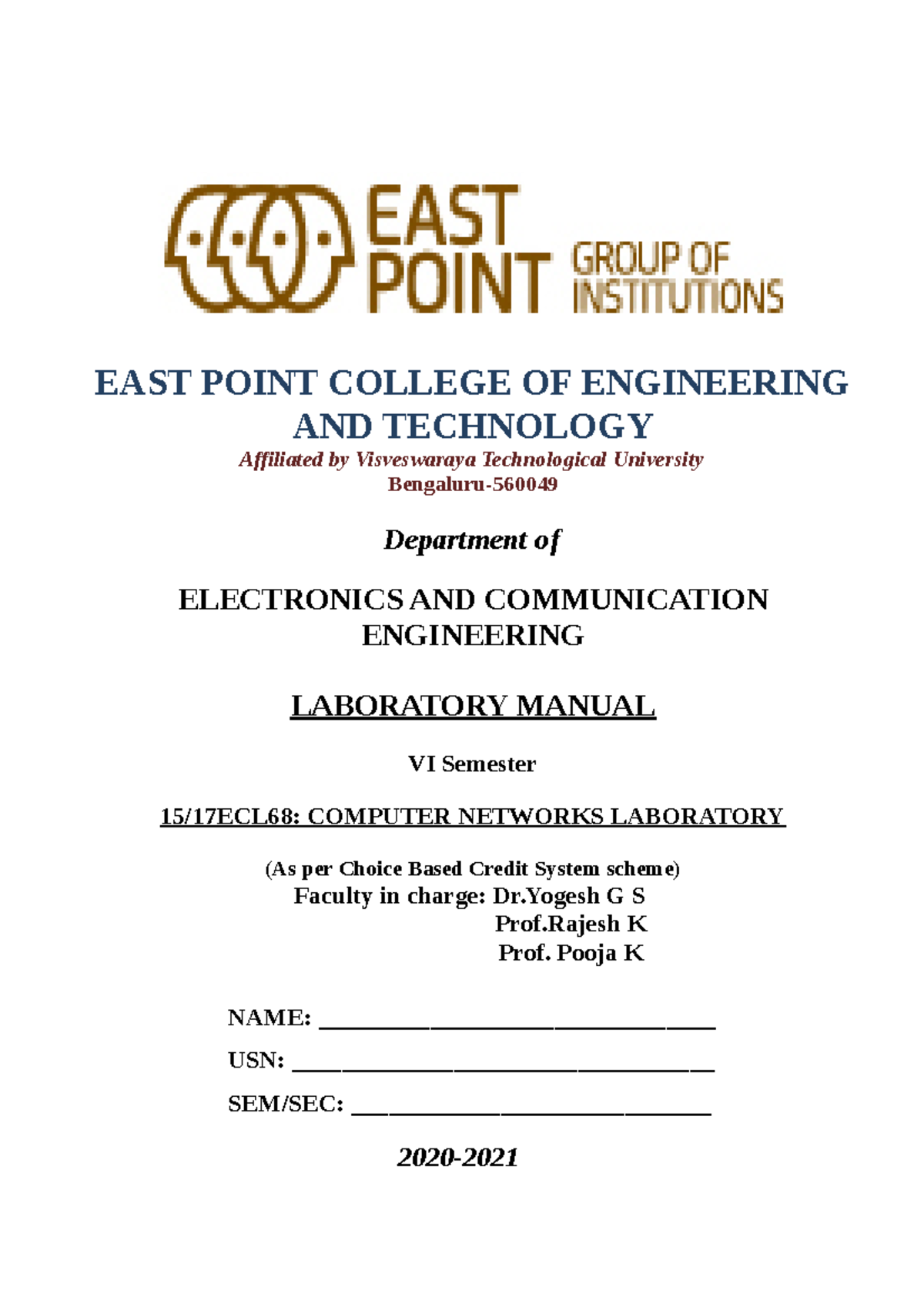 Corrected CCN manual final - EAST POINT COLLEGE OF ENGINEERING AND TECHNOLOGY Affiliated by ...