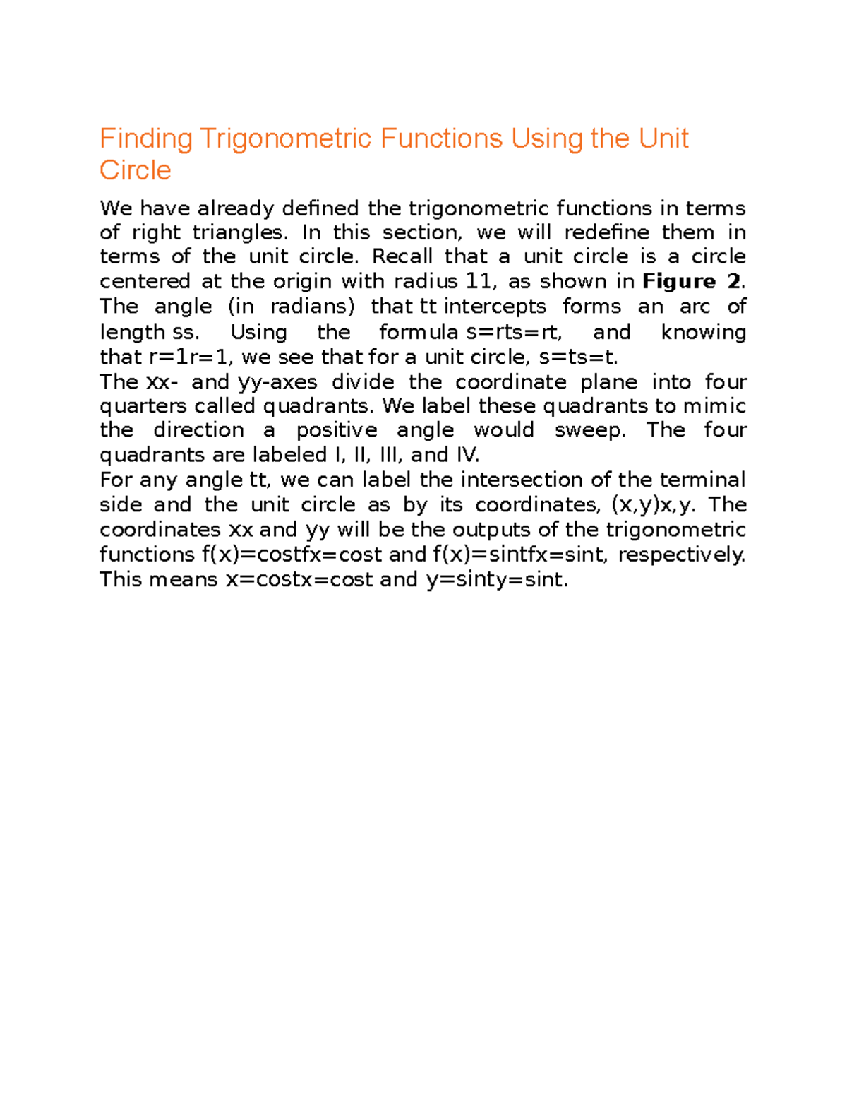 5-1 Reading and Participation Activities Unit Circle - Finding ...