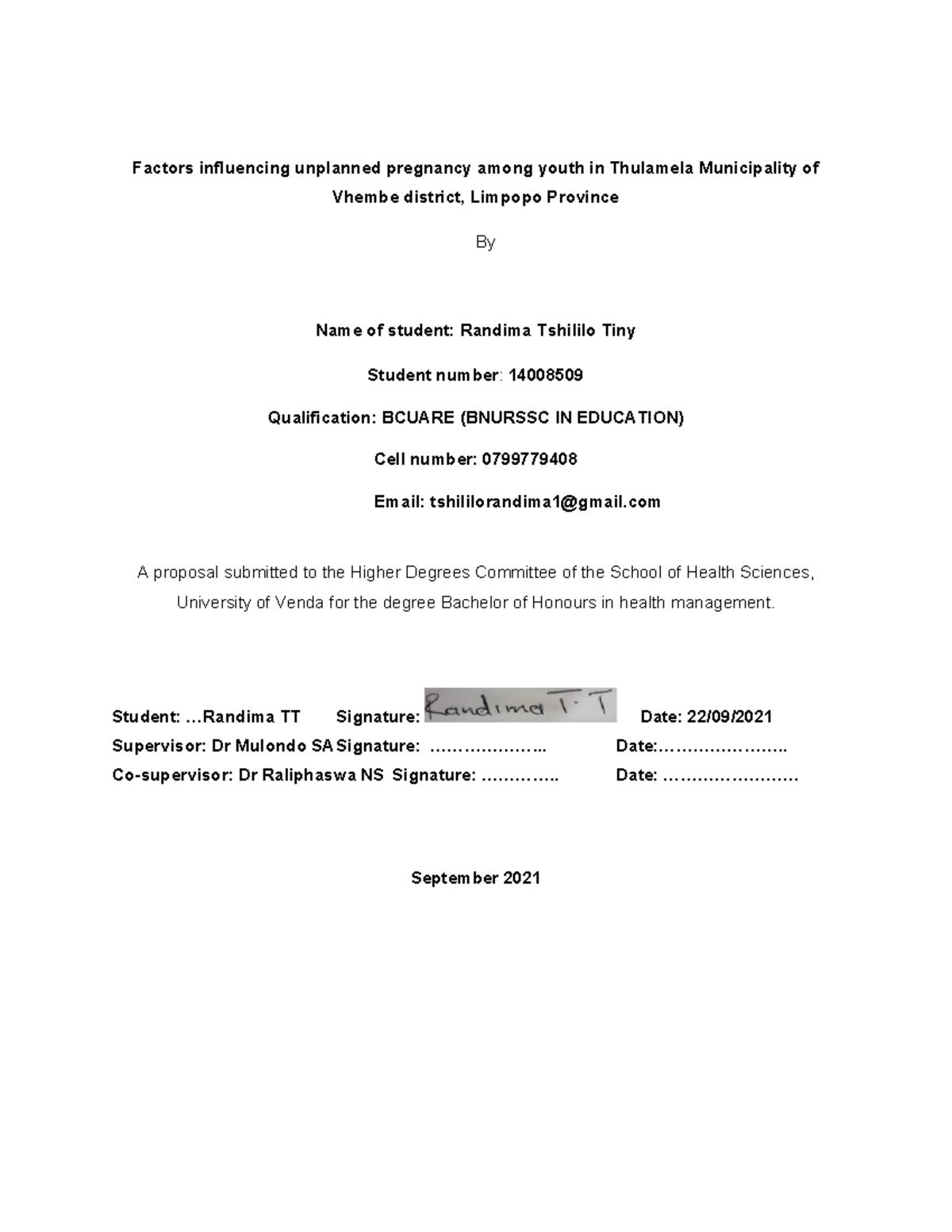 Randima TT, Research Proposal 81 - Factors influencing unplanned pregnancy among youth in ...