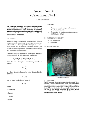 Laboratory Report 6 - circuits - Series Circuit (Experiment 6 ) Felix ...