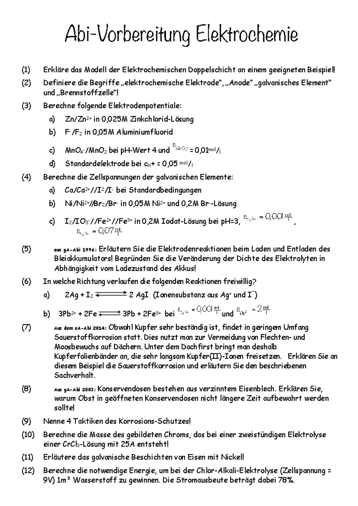 Abi-Vorbereitungsblock Elektrochemie - Abi-Vorbereitung Elektrochemie ...