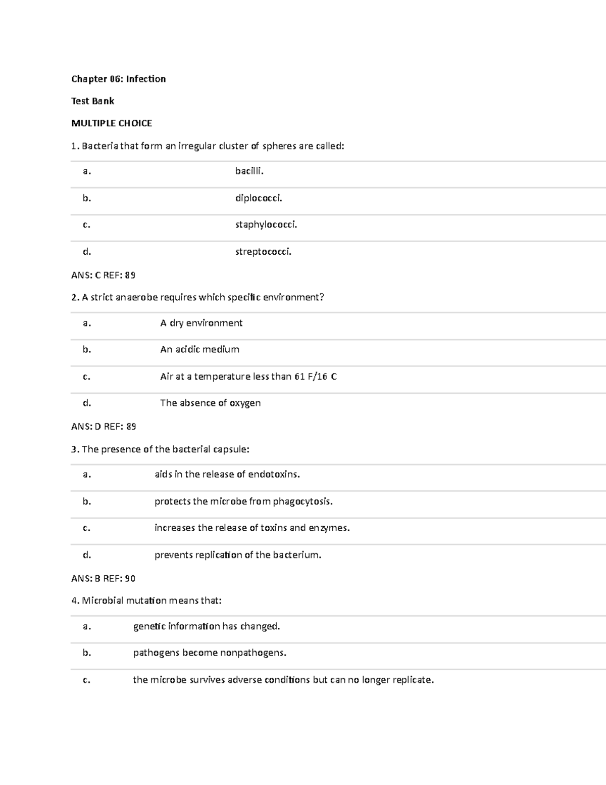 Ch. 6 Test Bank - Gould's Ch. 6 Test Bank - Chapter 06: Infection Test ...