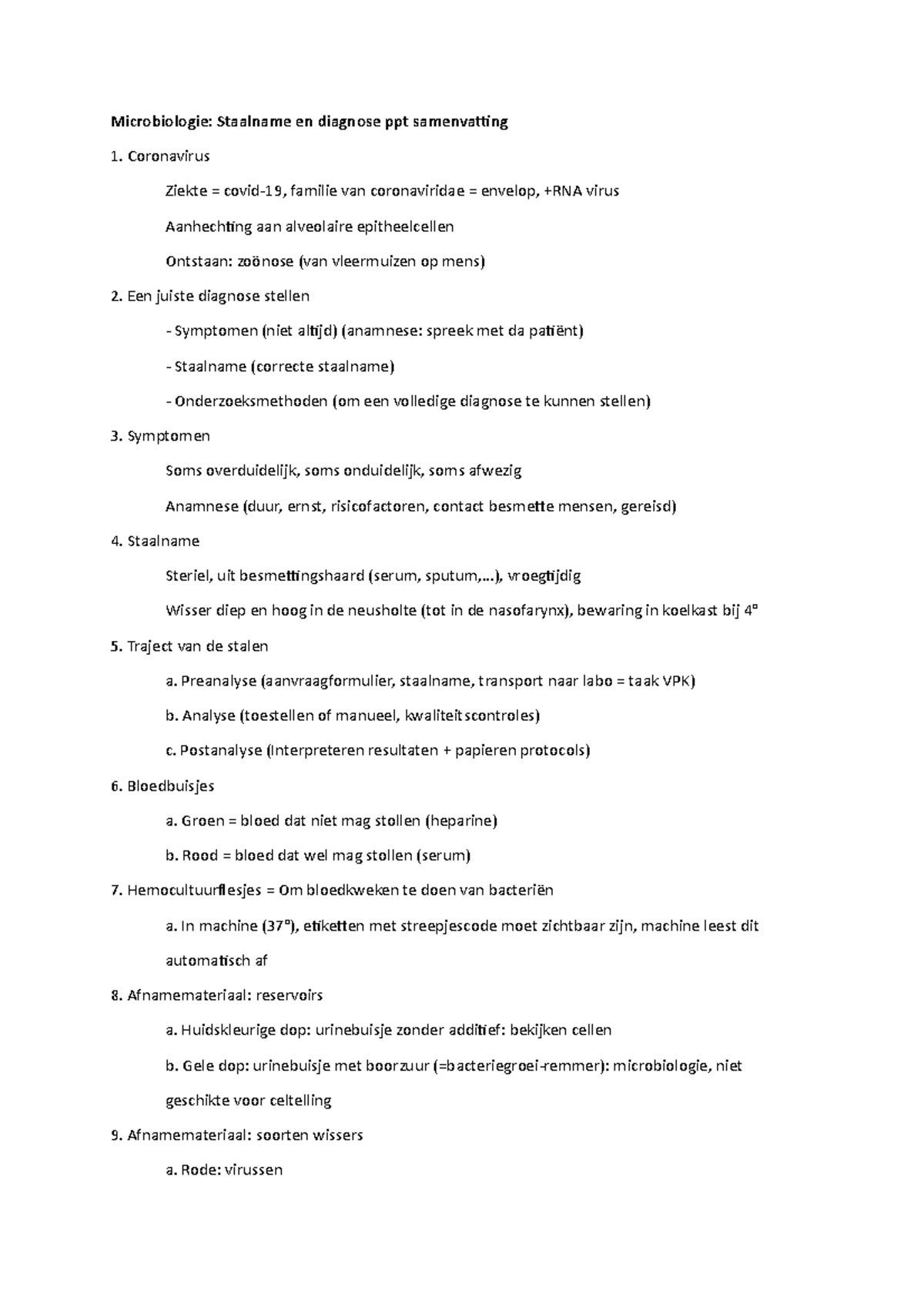 Microbiologie staalname en diagnose ppt samenvat - Microbiologie ...