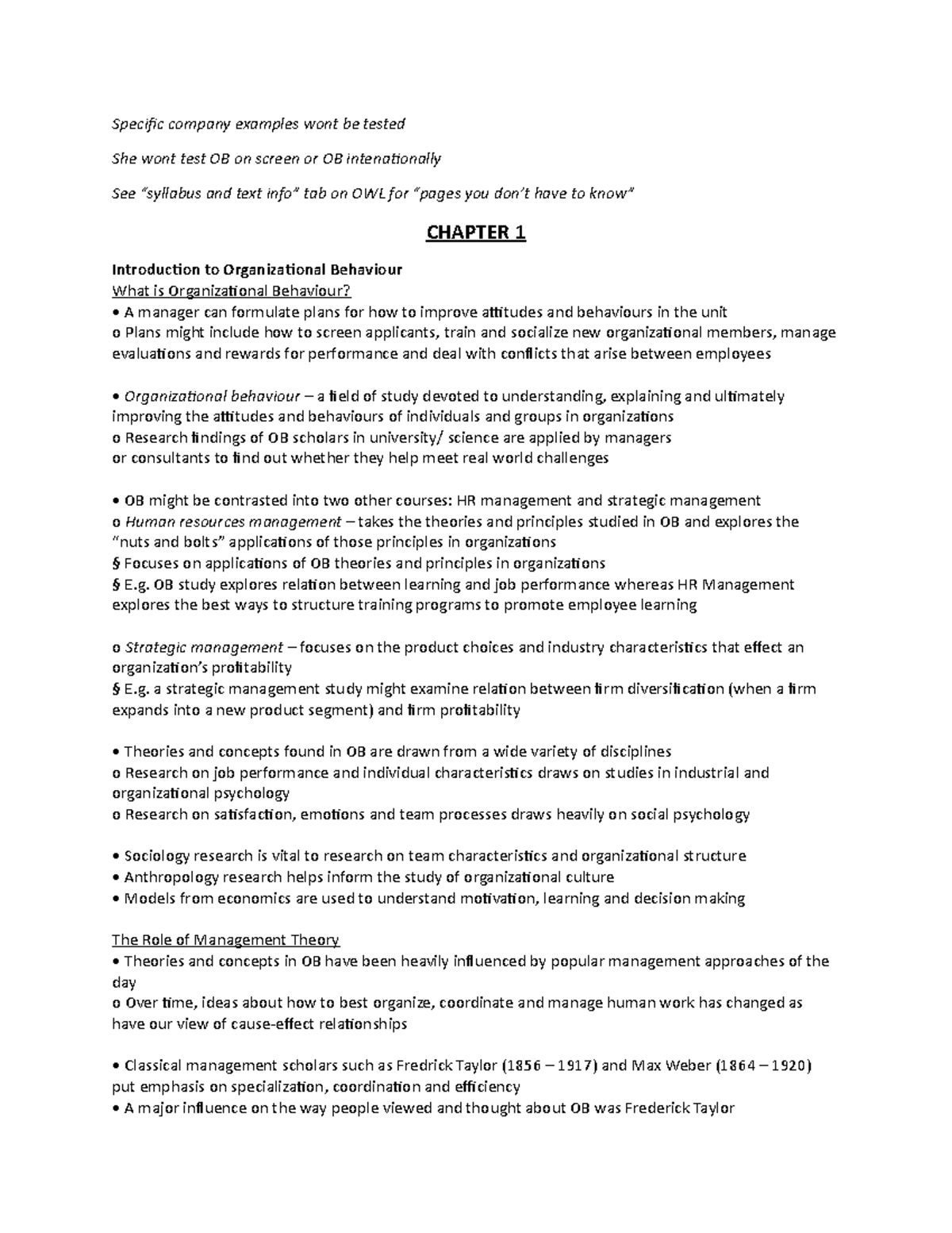 MOS Chapter 1 Textbook Notes - Specific company examples wont be tested ...