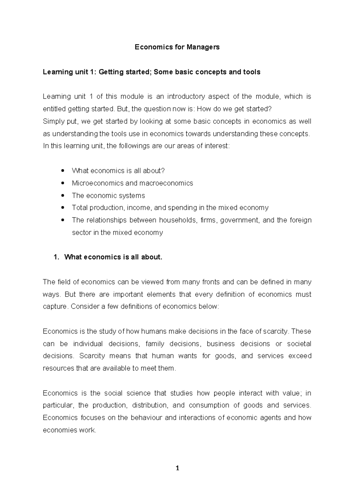 Chapter 1; Getting started, Some basic concepts and tools - Economics ...