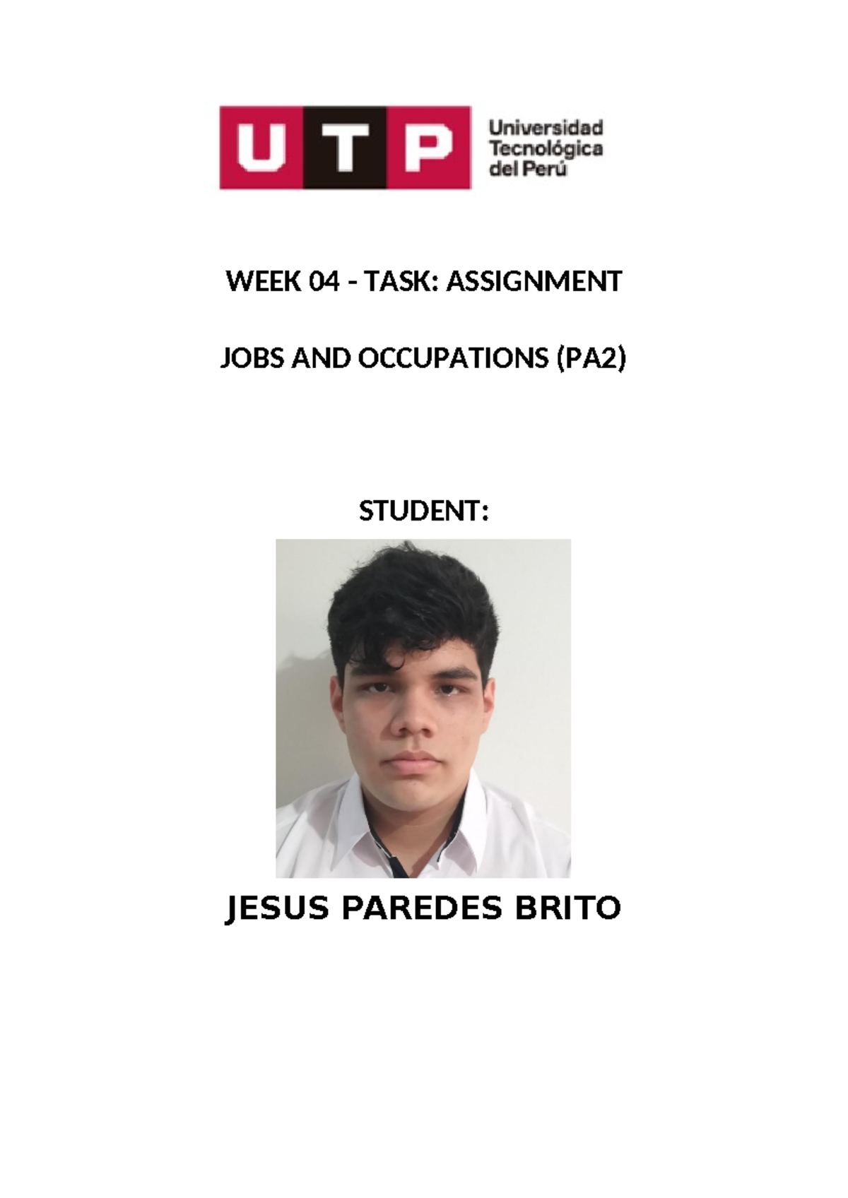 JOBS AND Occupations - SEMANA 4 - ingles, tarea - WEEK 04 - TASK ...