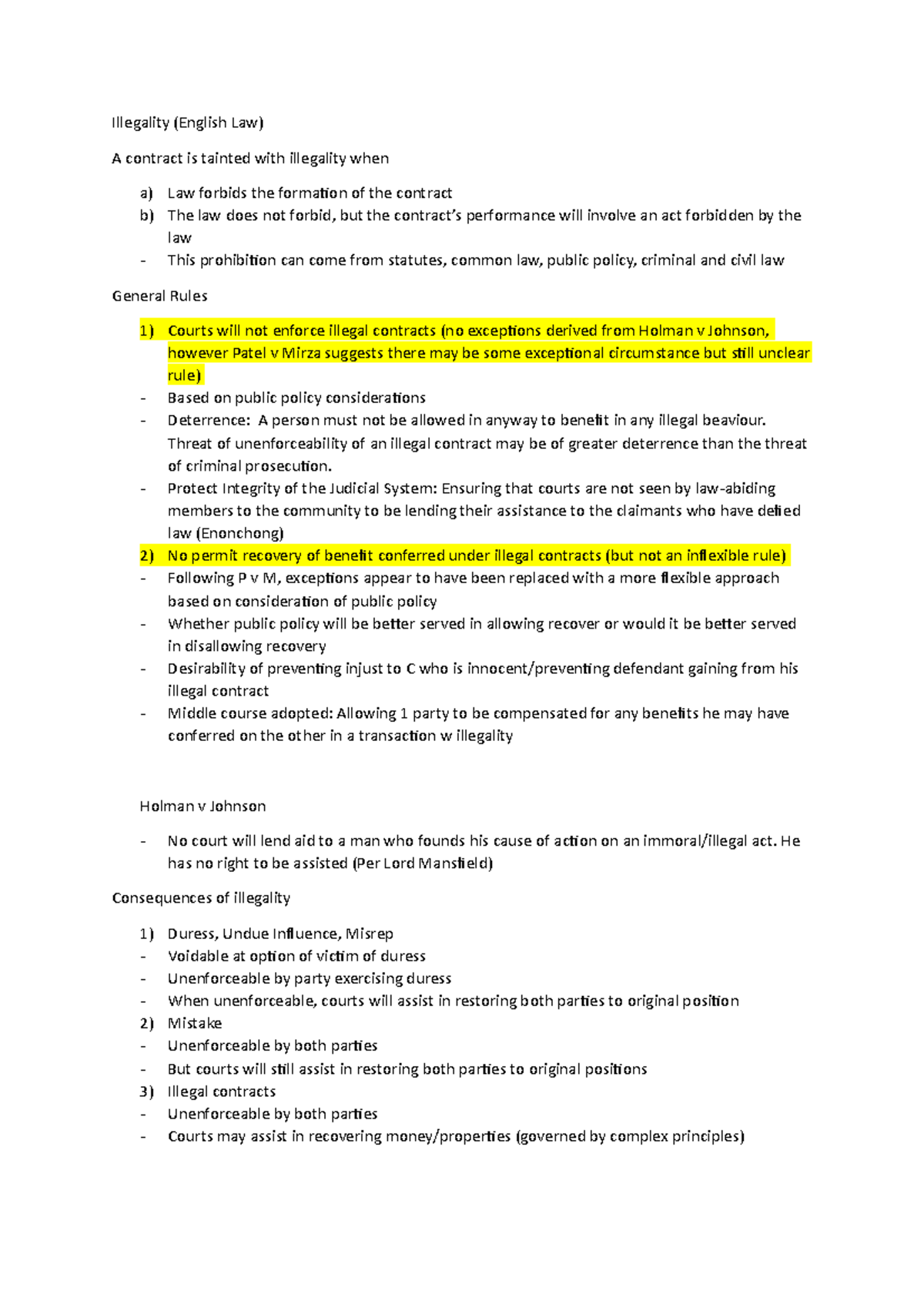 Illegality (English law) - Threat of unenforceability of an illegal ...