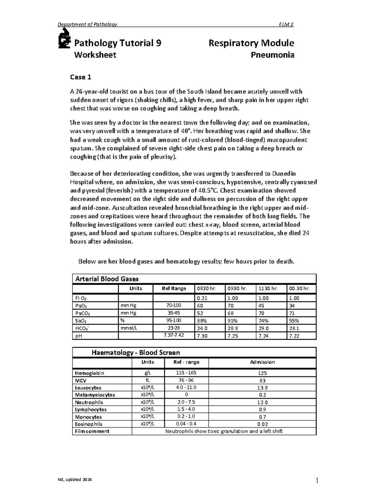 Pneumonia Worksheet - Pathology Tutorial 9 Respiratory Module Worksheet ...