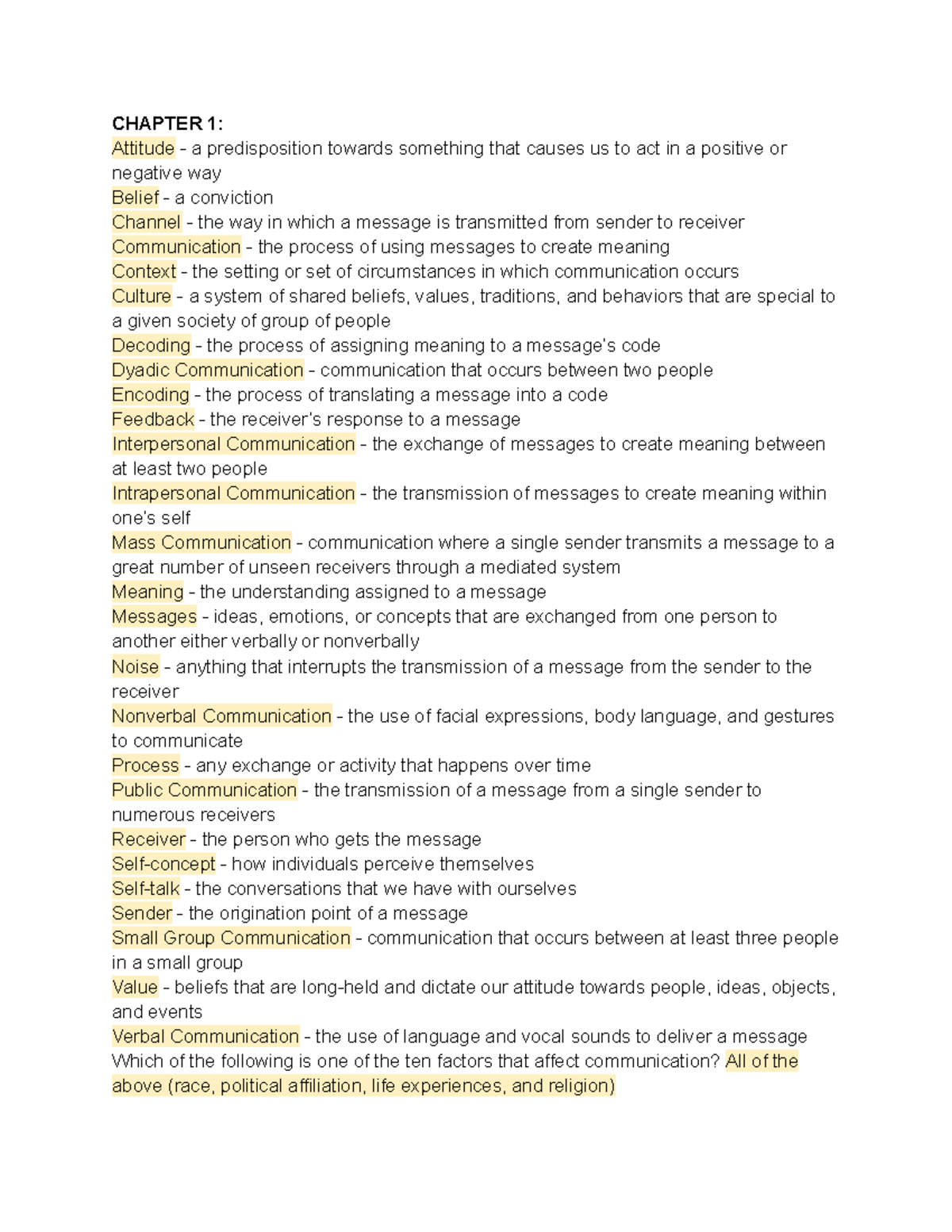 Communications Chapter 1 - CHAPTER 1: Attitude - a predisposition towards something that causes ...