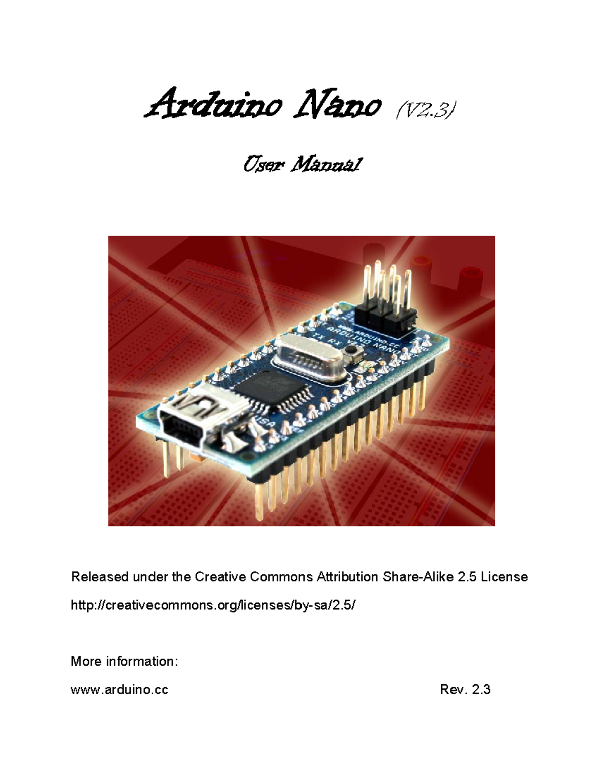 Arduino Nano Manual 23 - Arduino Nano (V2) User Manual Released under ...