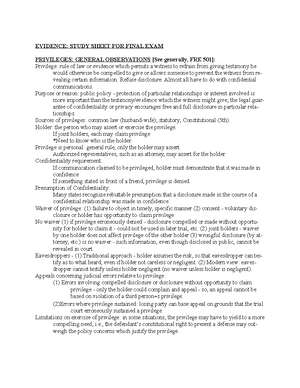 Evidence Lecture Notes - EVIDENCE: STUDY SHEET FOR FIRST EXAM CONCEPTS ...