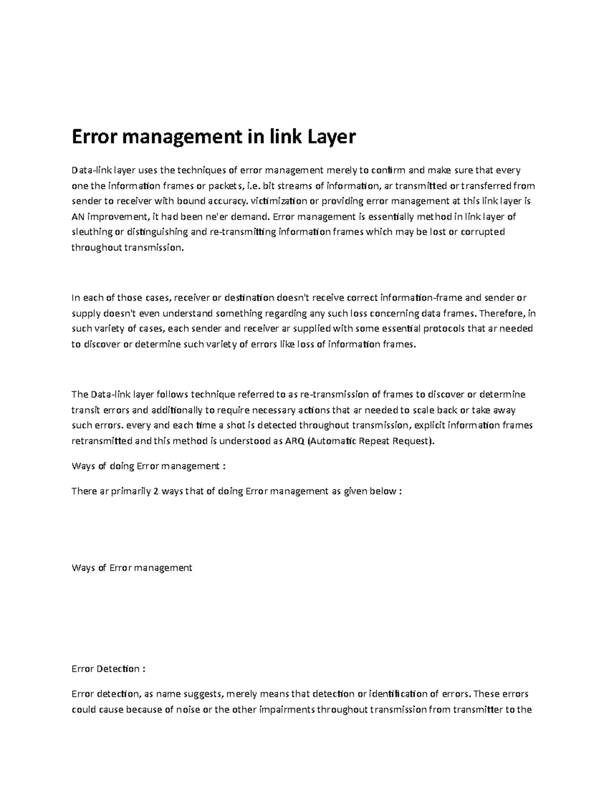 Error management in link Layer - Error management in link Layer Data ...
