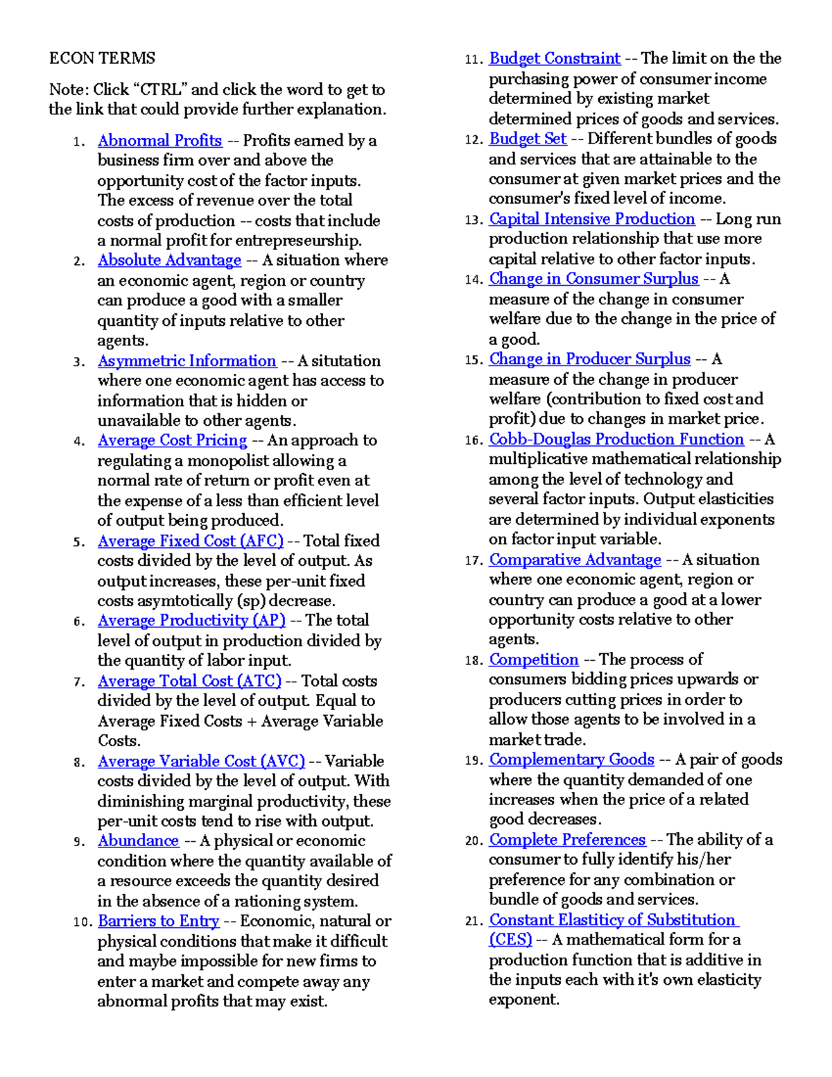 Microeconomic terms to remember - ECON TERMS Note: Click “CTRL” and ...