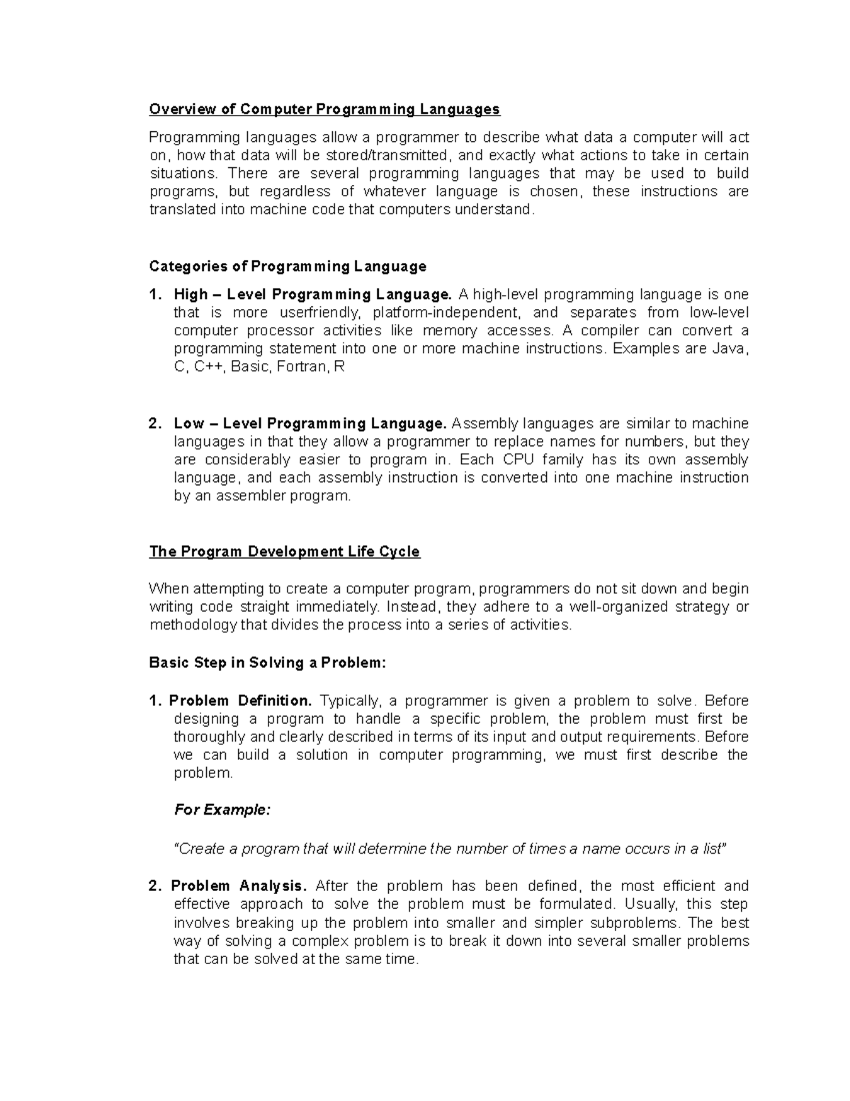 Overview Of Computer Programming Languages Overview Of Computer