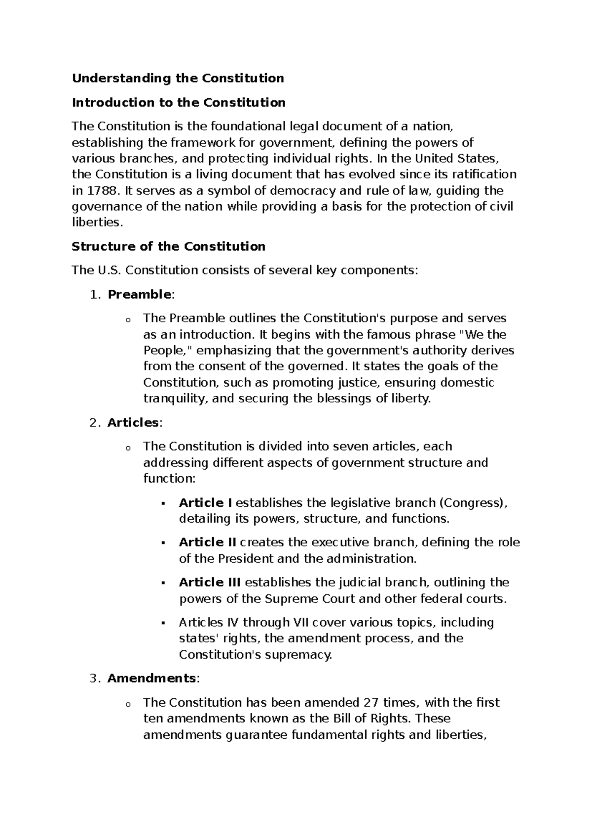 COnsitution notes mock - Understanding the Constitution Introduction to ...