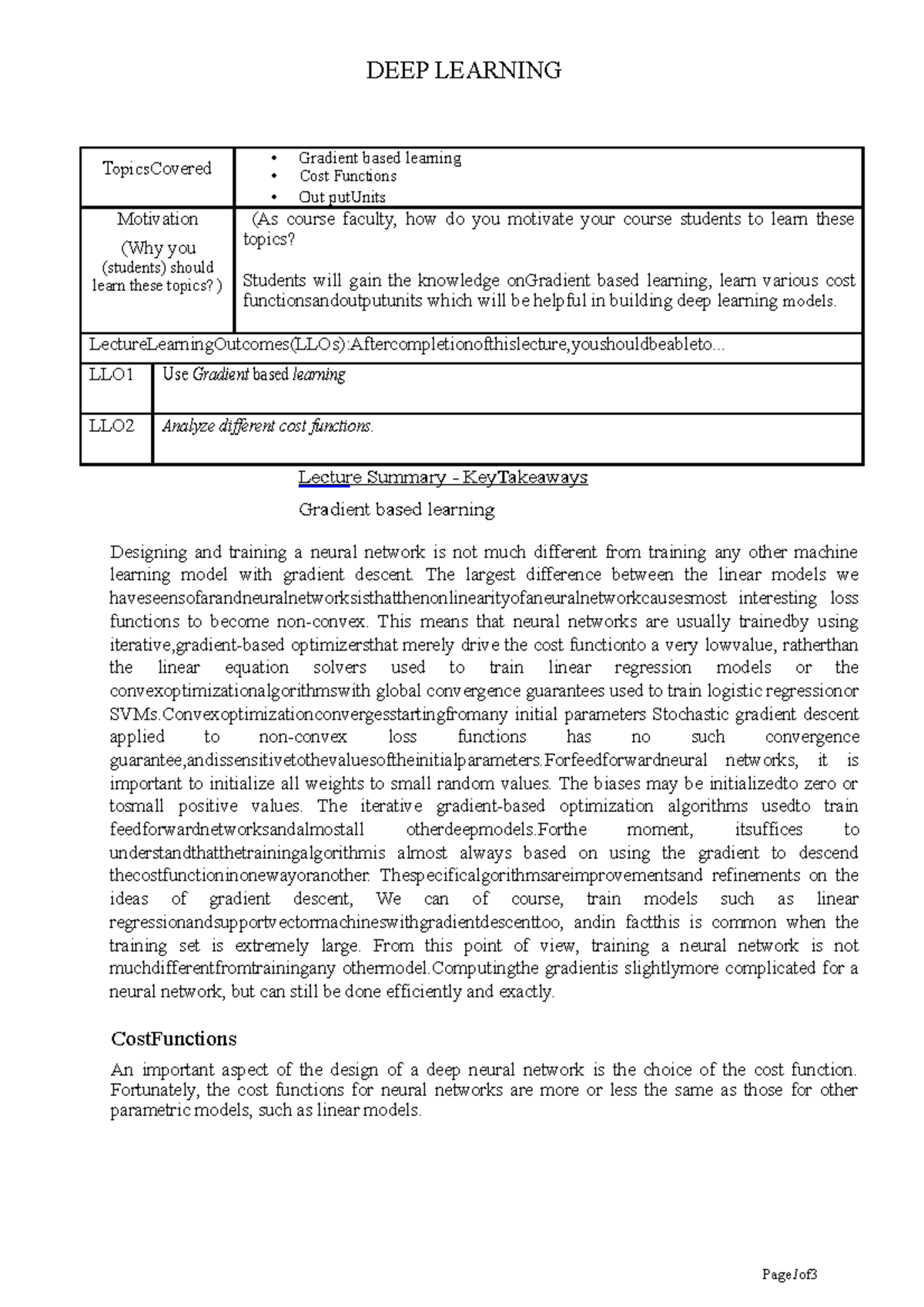 Deep learning In DV - DEEP LEARNING Topics Covered Gradient based ...