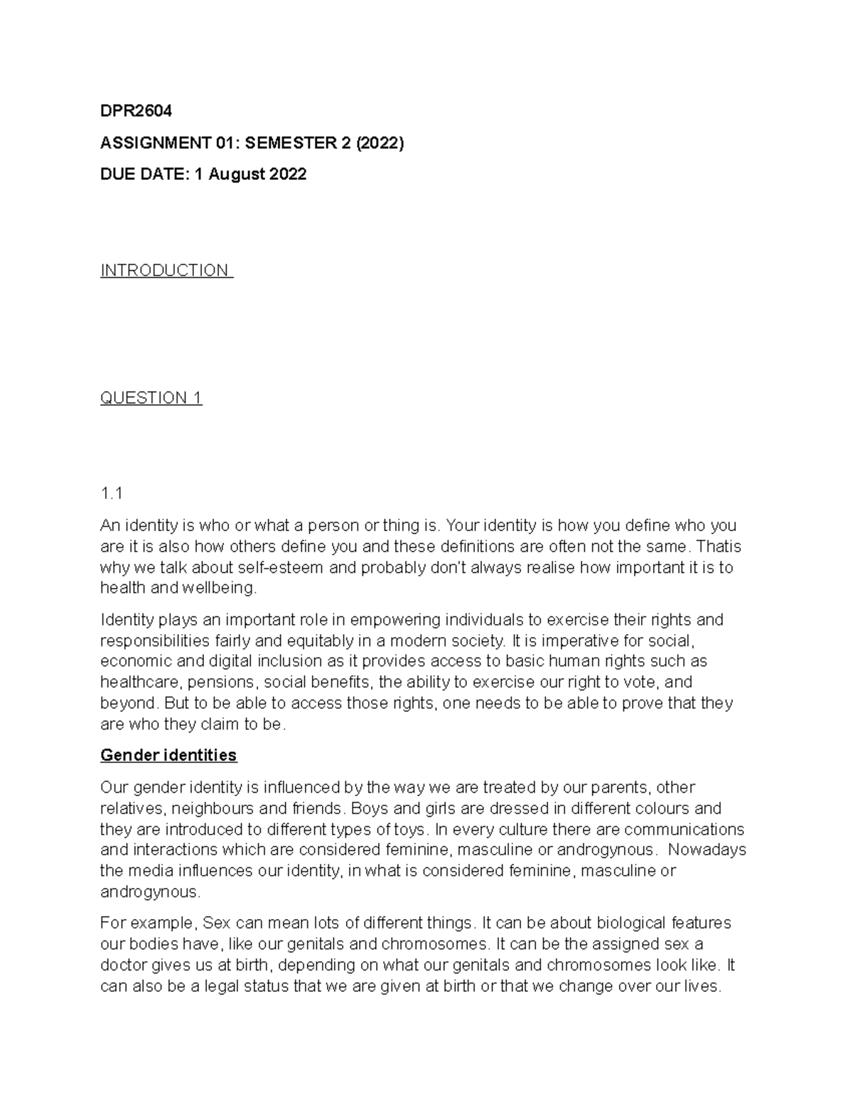DPR 2604 Assignment 01 - WEFSHRH - DPR ASSIGNMENT 01: SEMESTER 2 (2022 ...