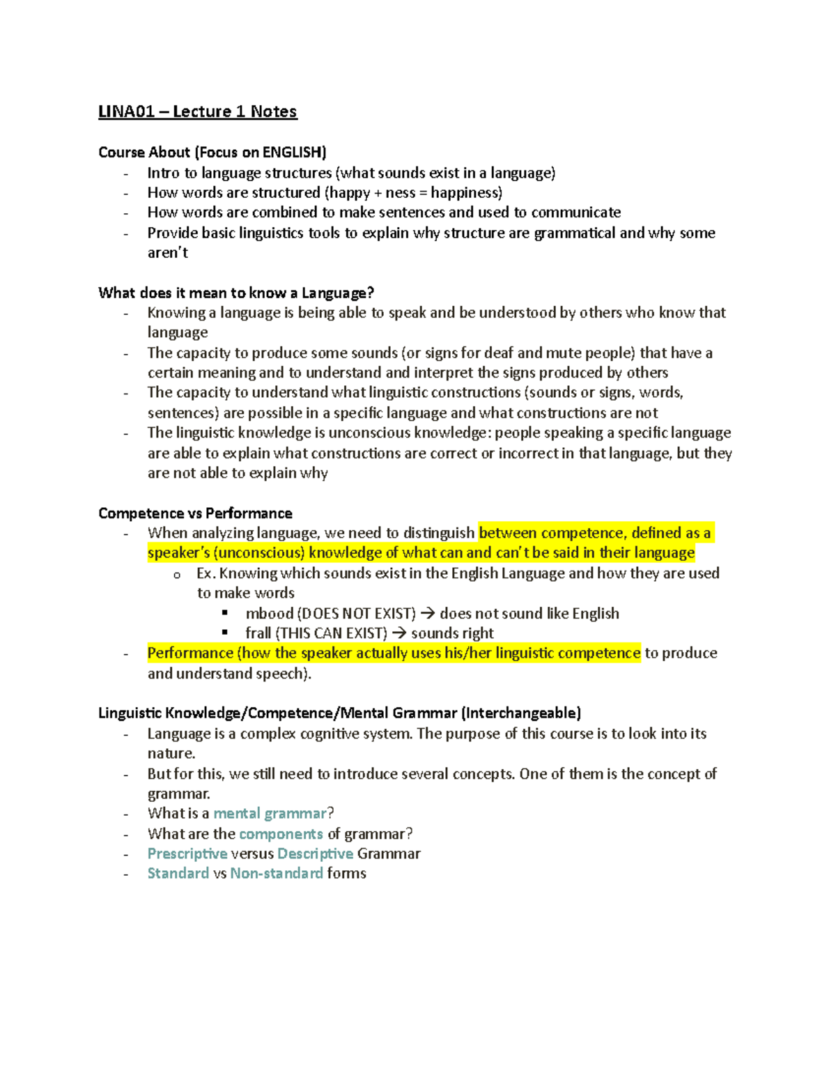 LINA01 - Lecture 1 Notes - LINA01 – Lecture 1 Notes Course About (Focus ...