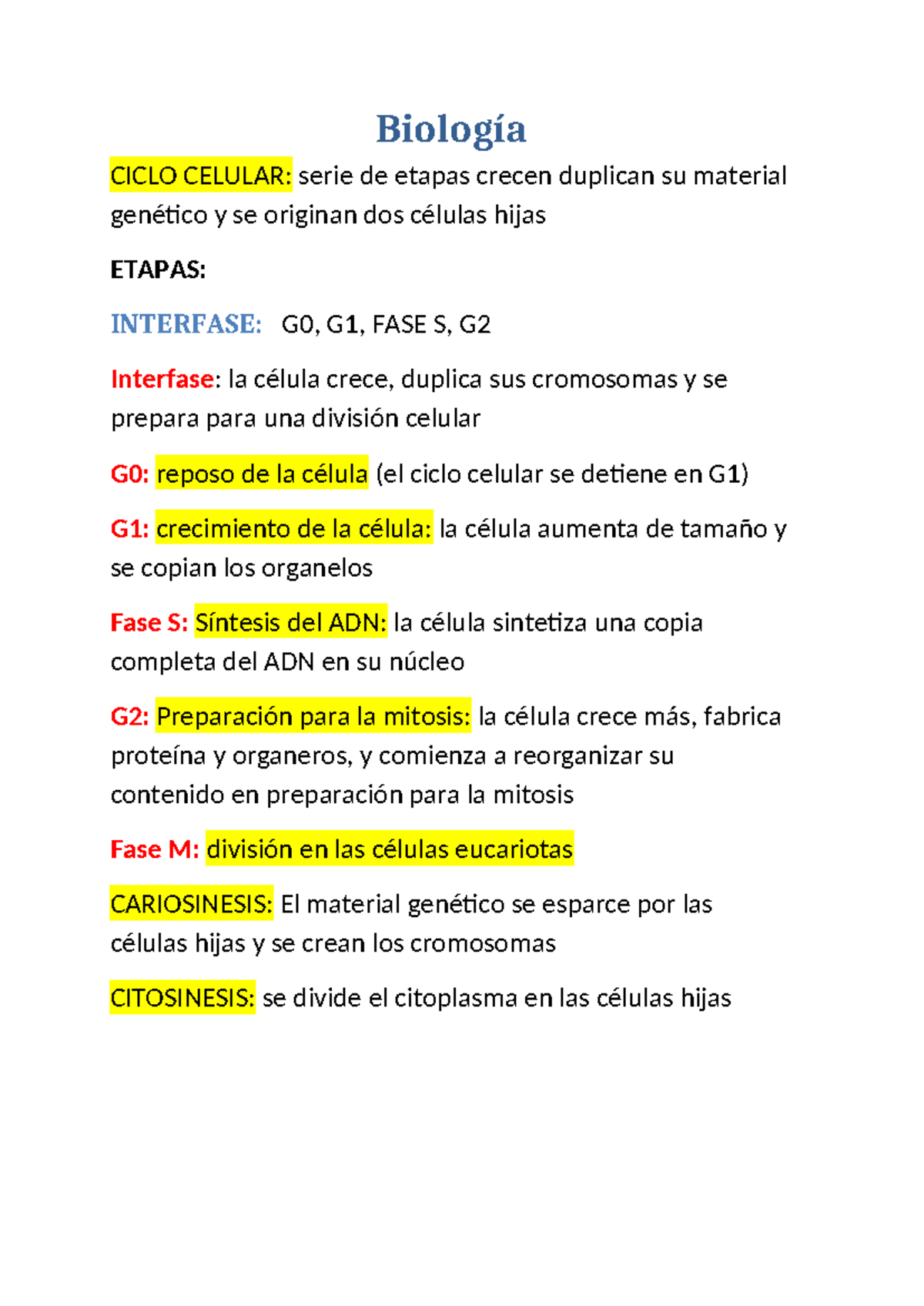 Biología - ciclo celular, meiosis y mitosis - Biología CICLO CELULAR ...