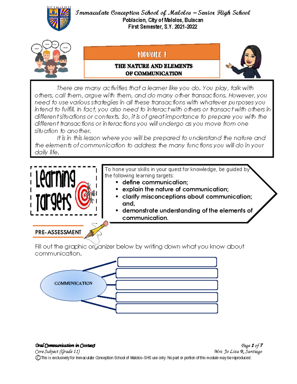 ORAL COMM Module 1 - Immaculate Conception School of MalolosFirst ...